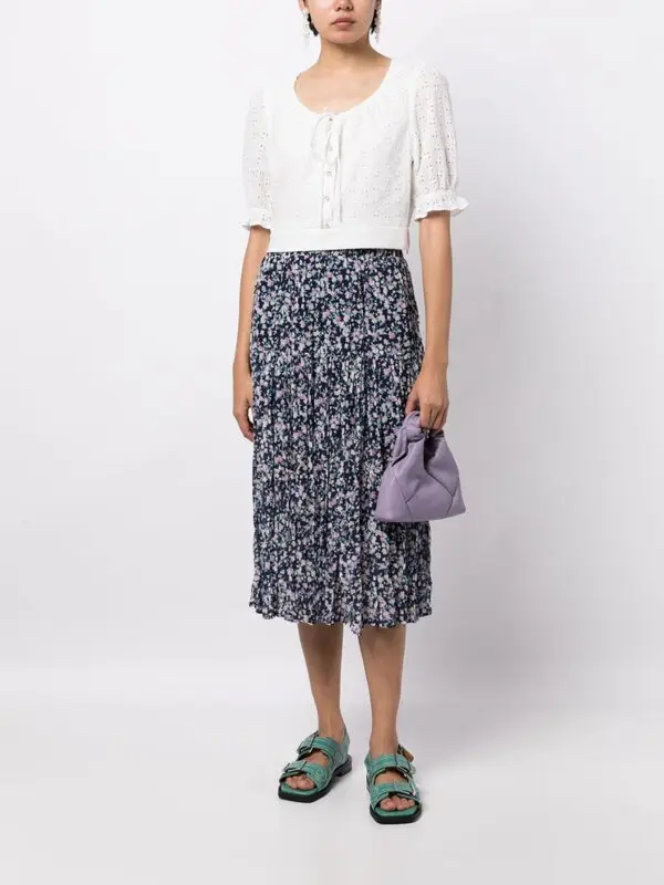 B+AB Floral-print Pleated Midi Skirt