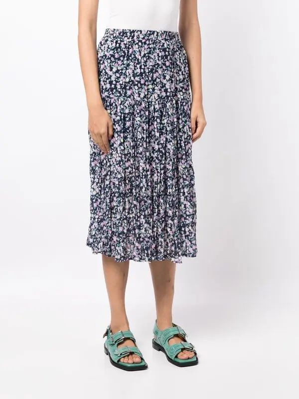 B+AB Floral-print Pleated Midi Skirt