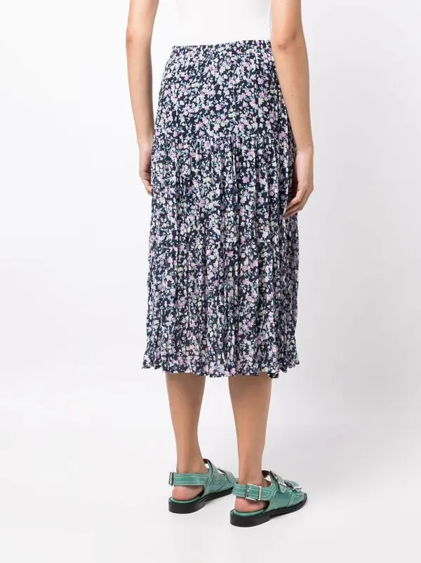 B+AB Floral-print Pleated Midi Skirt