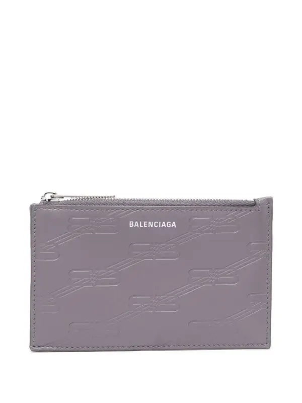 Balenciaga Logo-debossed Leather Cardholder - Grey