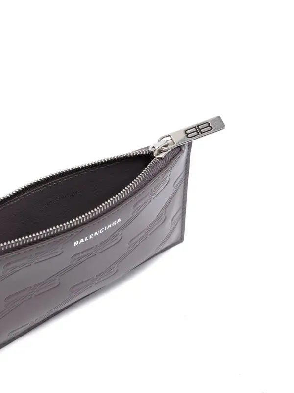 Balenciaga Logo-debossed Leather Cardholder - Grey