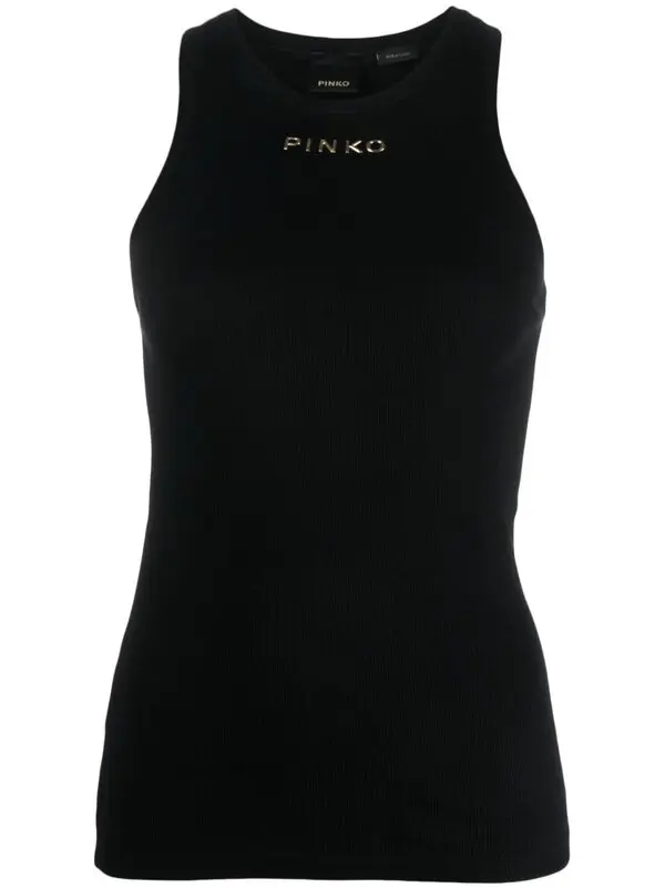 Pinko Logo-embossed Cotton Tank Top - Black