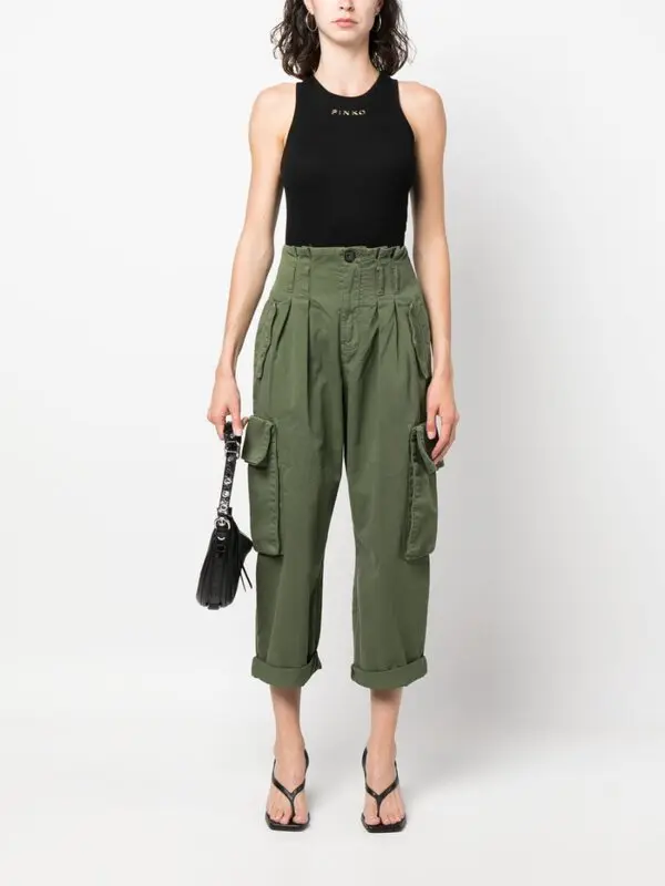 Pinko Logo-embossed Cotton Tank Top - Black