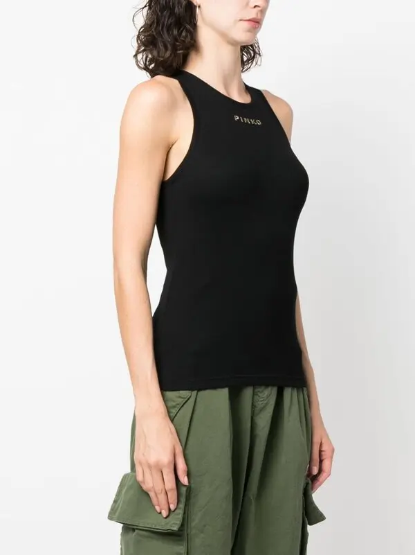 Pinko Logo-embossed Cotton Tank Top - Black