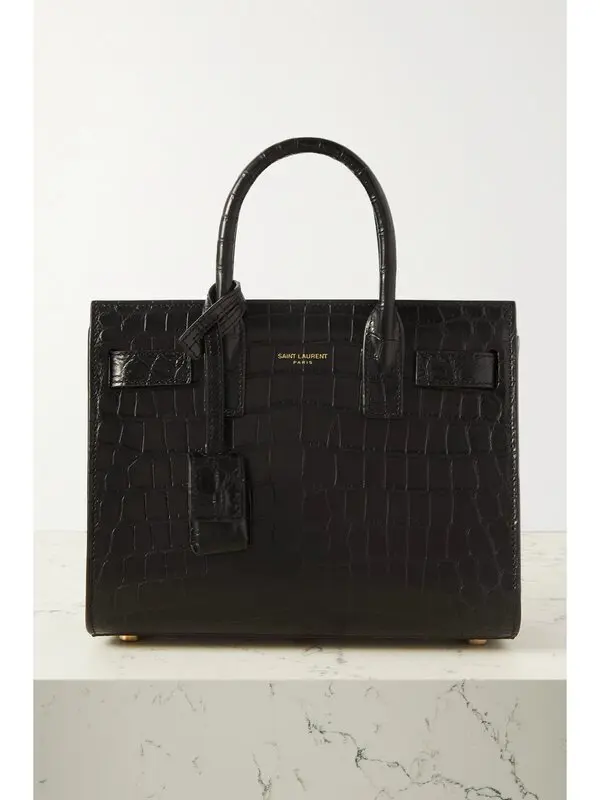 Saint Laurent Sac De Jour Nano Croc-effect Leather Tote - Black