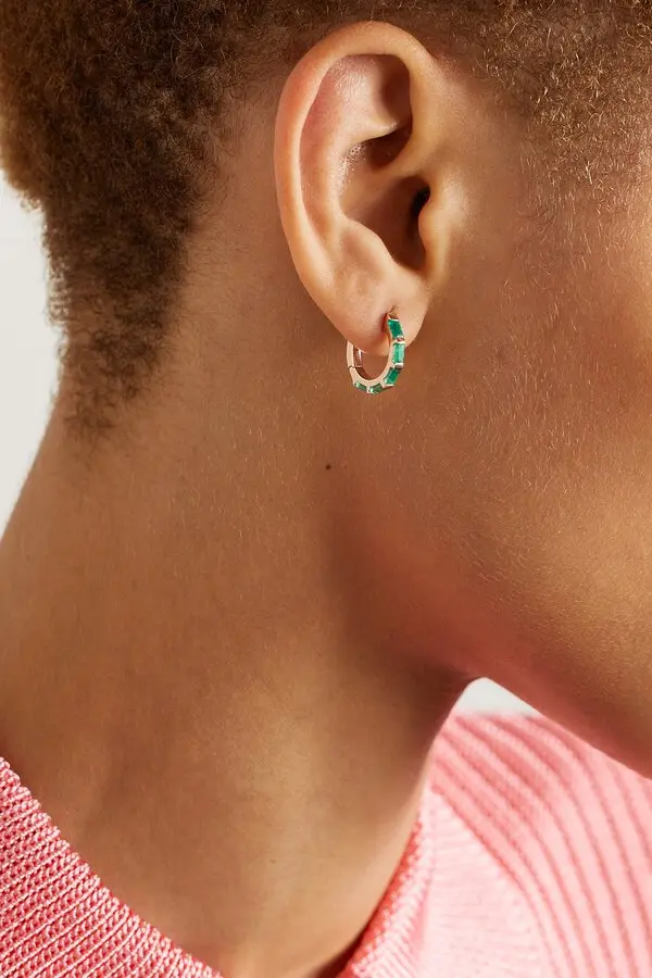 KOLOURS JEWELRY 14-karat Gold Emerald Hoop Earring