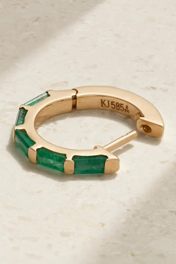 KOLOURS JEWELRY 14-karat Gold Emerald Hoop Earring