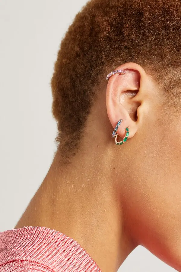 KOLOURS JEWELRY 14-karat Gold Emerald Hoop Earring