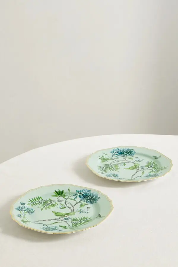 AQUAZZURA CASA Secret Garden Set Of Two Porcelain Dessert Plates - Green