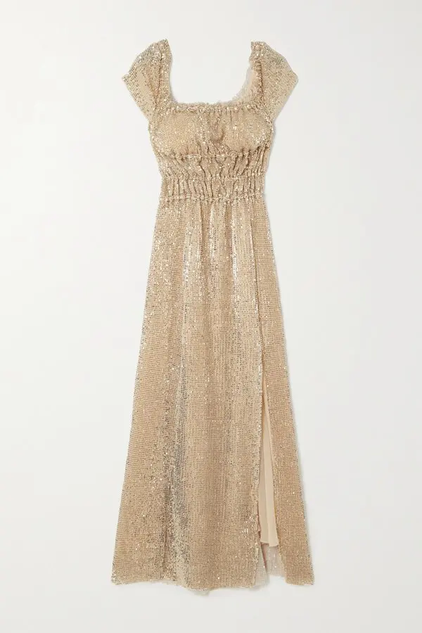 Altuzarra Lily Shirred Sequined Stretch-silk Midi Dress