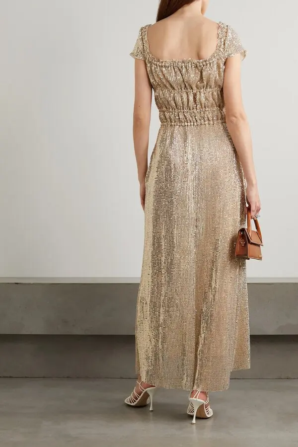 Altuzarra Lily Shirred Sequined Stretch-silk Midi Dress