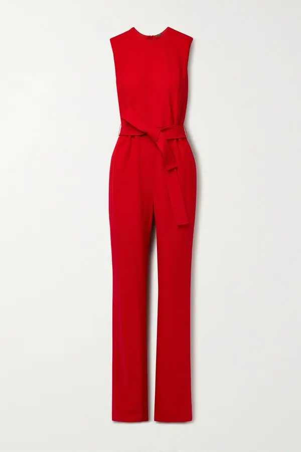 Adam Lippes Belted Wool-crepe Jumpsuit - Red