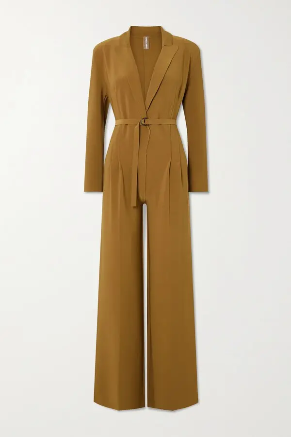 Norma Kamali Belted Pleated Jumpsuit - Brown