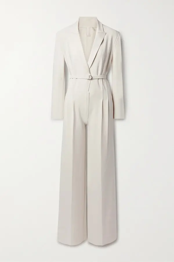 Norma Kamali Belted Pleated Jumpsuit - Off-white