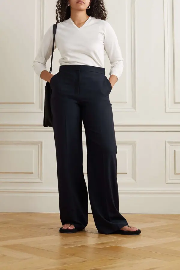 THE ROW Delton Pleated Wool Pants - Navy
