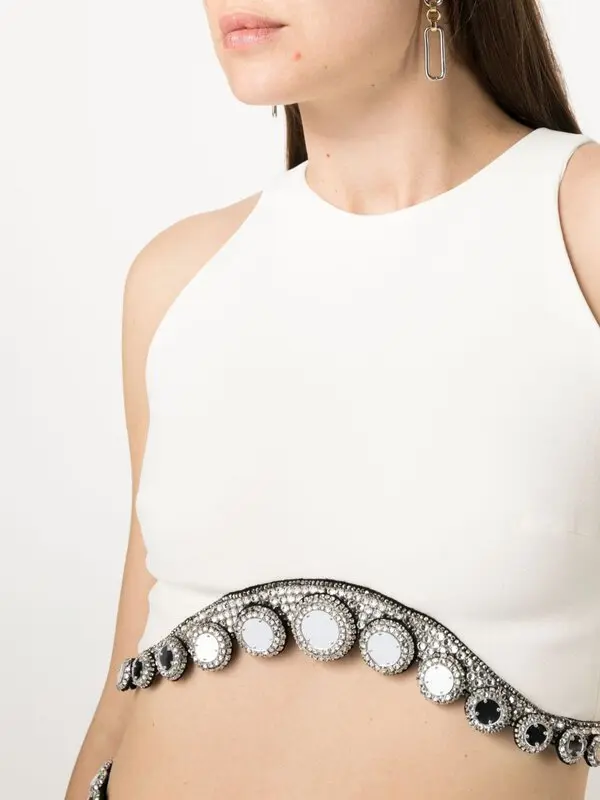 David Koma Crystal Embellished Cropped Top