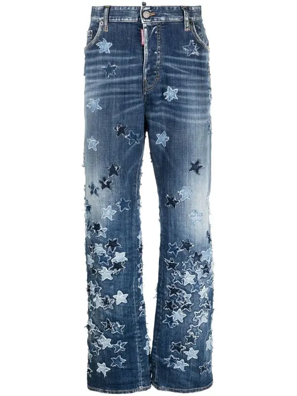 Dsquared2 Star-motif Patchwork Straight Leg Jeans