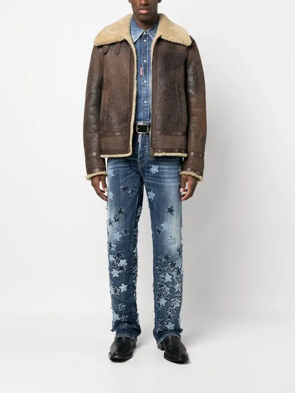 Dsquared2 Star-motif Patchwork Straight Leg Jeans