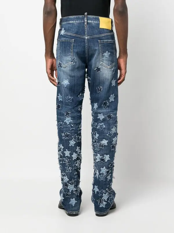 Dsquared2 Star-motif Patchwork Straight Leg Jeans