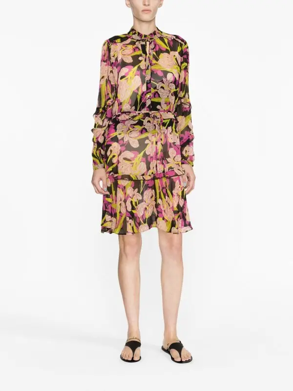 Pinko Piccadilly Floral-print Ruffled Minidress - Black