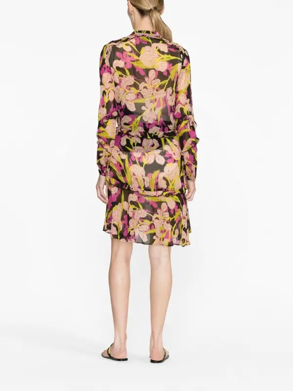 Pinko Piccadilly Floral-print Ruffled Minidress - Black
