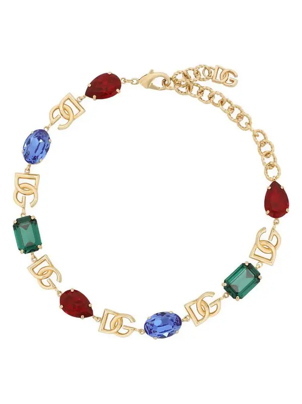 Dolce & Gabbana Logo-plaque Crystal Necklace - Gold