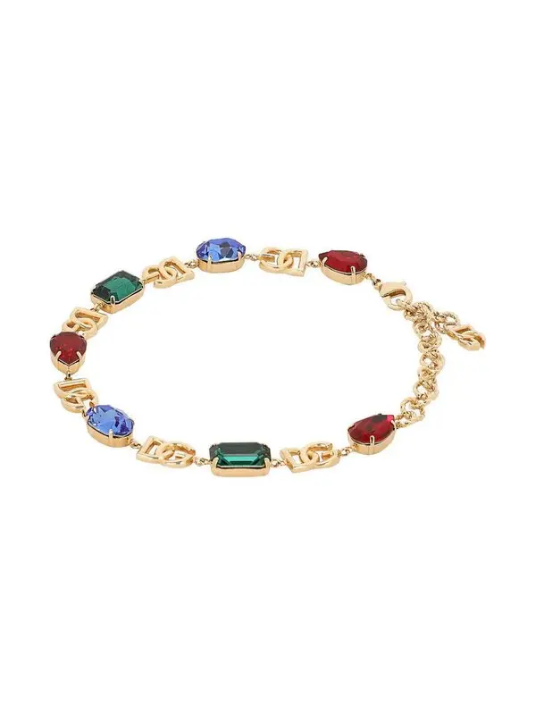 Dolce & Gabbana Logo-plaque Crystal Necklace - Gold