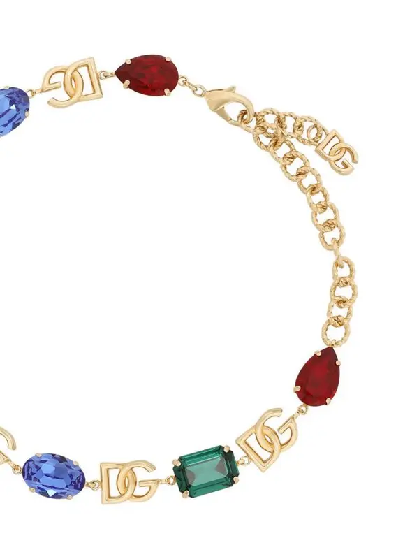 Dolce & Gabbana Logo-plaque Crystal Necklace - Gold