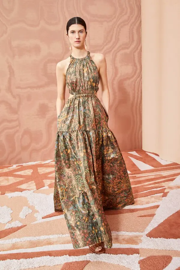 knee length dresses for ladies The Reine Pleated Gown - Opal Metallic Foil Sleeveless Dress main image 0