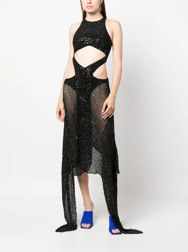 Attico Magnolia Sequin-embellished Net Dress