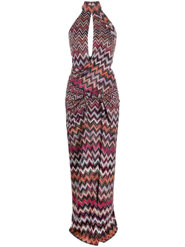 Missoni Zigzag-print Halterneck Maxi Dress - Black