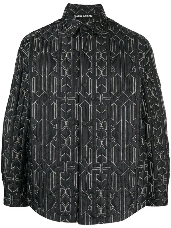 Palm Angels Monogram-quilted Shirt Jacket - Grey