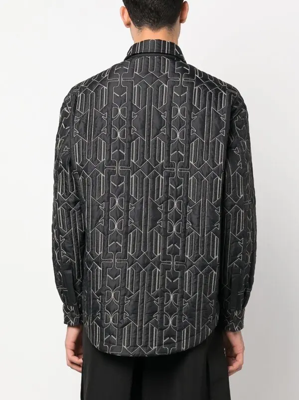 Palm Angels Monogram-quilted Shirt Jacket - Grey