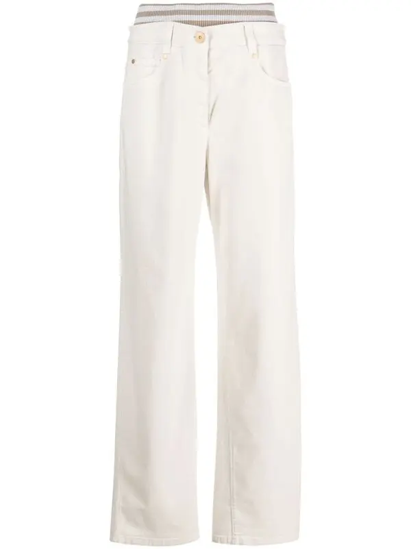 Brunello Cucinelli Striped-waistband Wide-leg Jeans