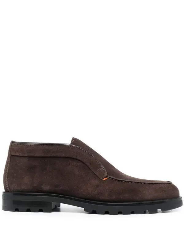 Santoni Calf Suede Almond-toe Loafers