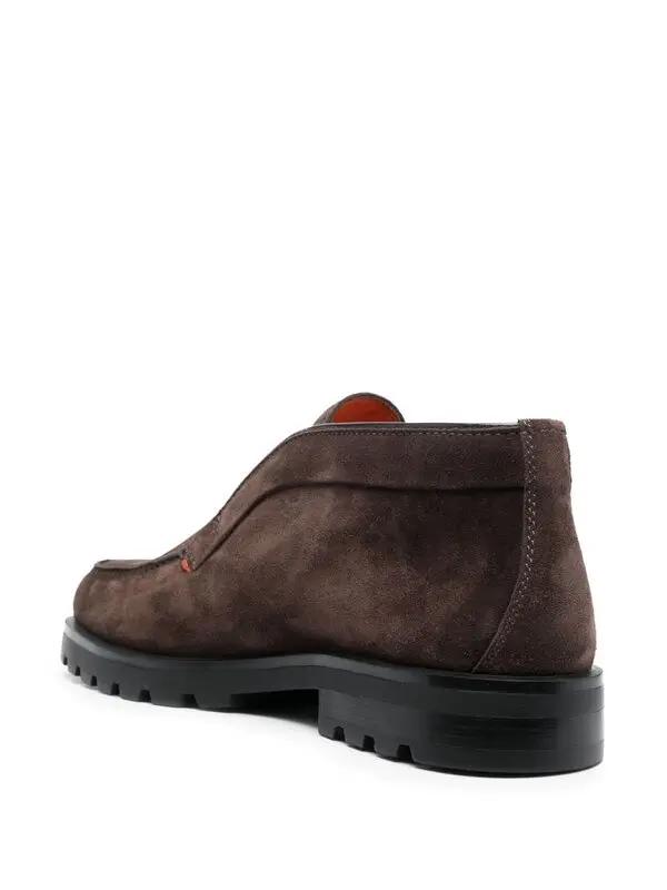 Santoni Calf Suede Almond-toe Loafers