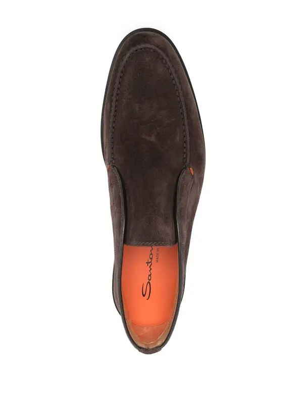 Santoni Calf Suede Almond-toe Loafers