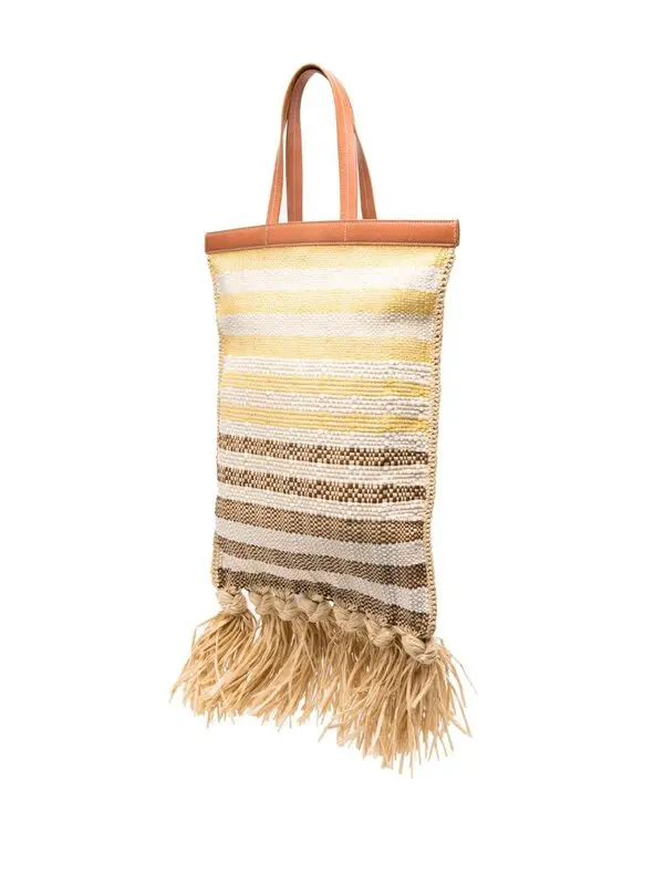 JIL SANDER Striped Woven Raffia Tote Bag