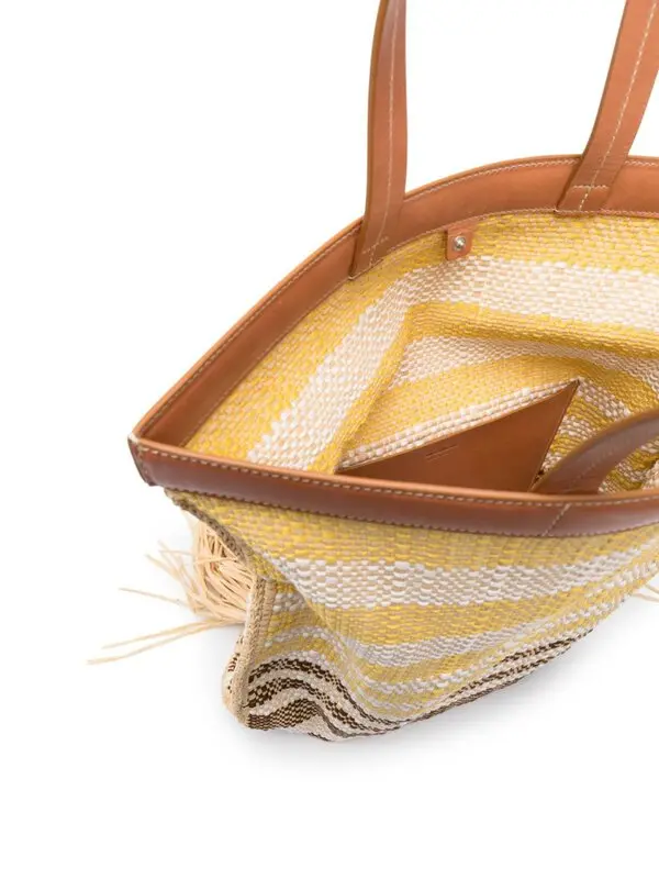 JIL SANDER Striped Woven Raffia Tote Bag