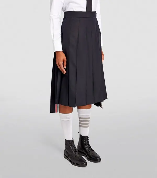 Thom Browne Pleated Midi Skirt - Navy
