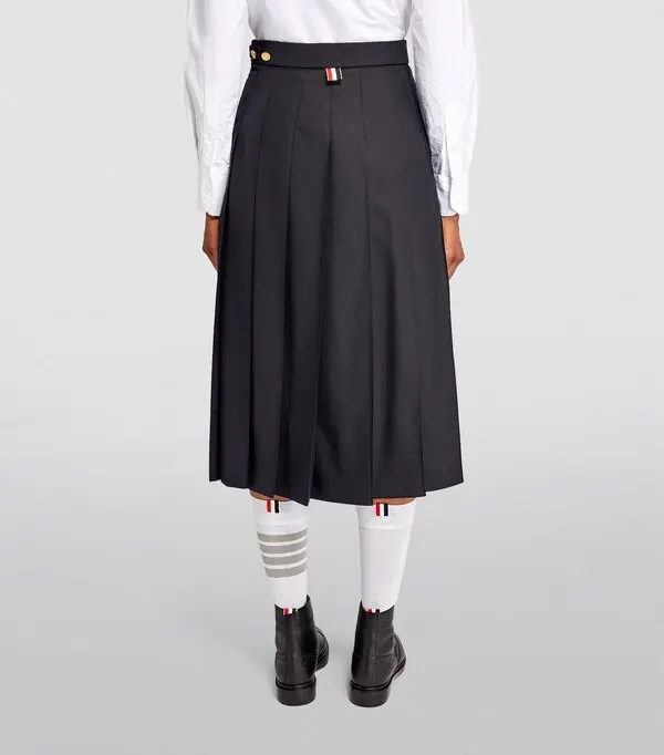Thom Browne Pleated Midi Skirt - Navy