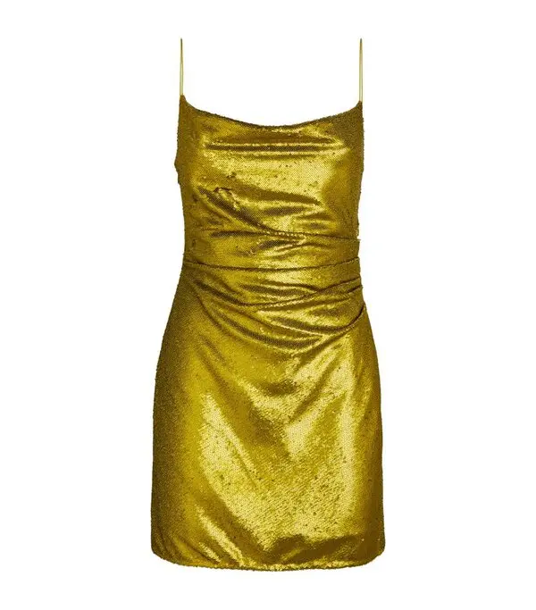 slim fit dress slacks Cowl Neck Sequin Mini Dress Gold