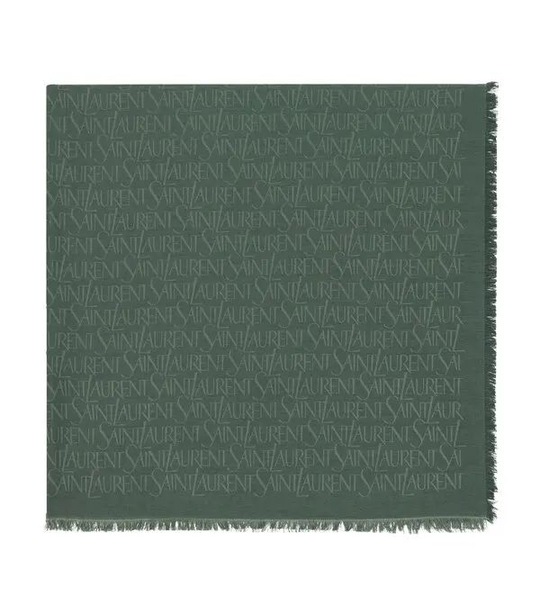 Saint Laurent Silk-wool Logo-jacquard Scarf - Green