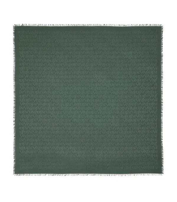 Saint Laurent Silk-wool Logo-jacquard Scarf - Green