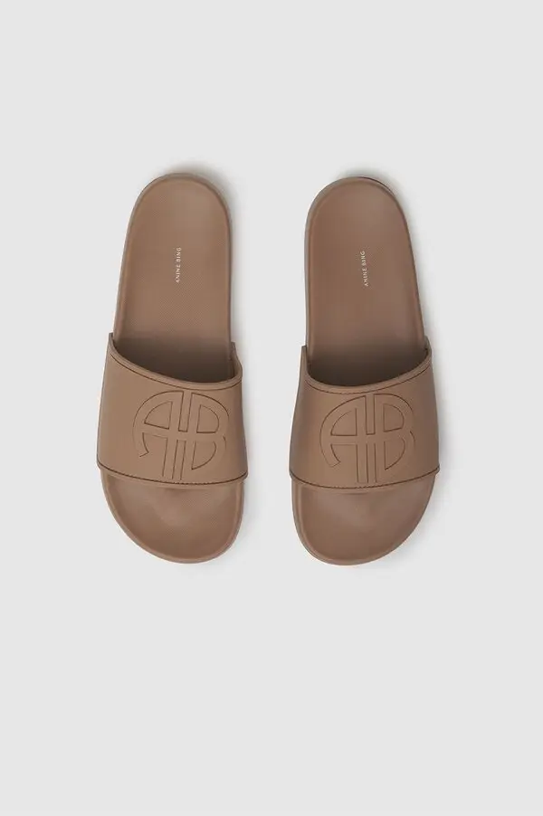 ANINE BING Isla Slides - Camel Monogram