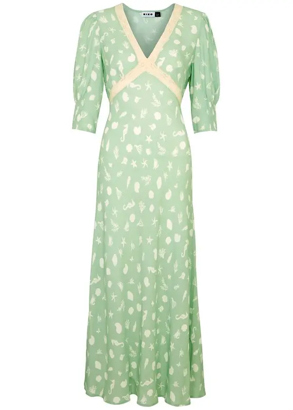 Rixo Gemma Printed Lace-trimmed Midi Dress