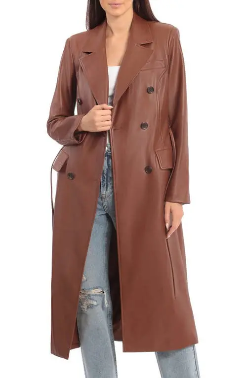 Avec Les Filles Faux Leather Double-breasted Trench Coat