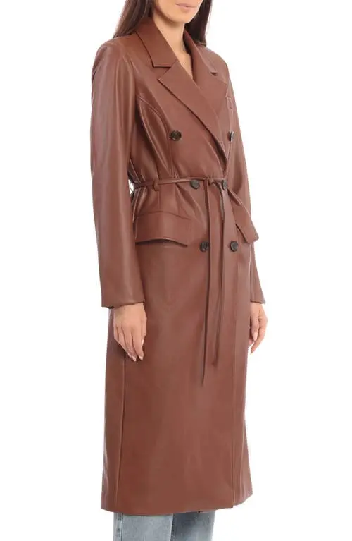 Avec Les Filles Faux Leather Double-breasted Trench Coat