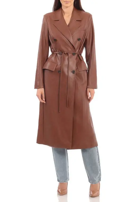 Avec Les Filles Faux Leather Double-breasted Trench Coat