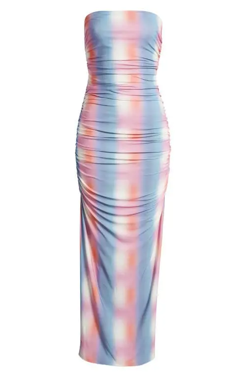 OPEN EDIT Ruched Strapless Maxi Dress - Purple- Red Soundwave